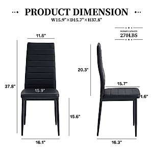 DZOVAD Black 5-Piece Dining Set, Kitchen Table Chairs Set of 4 for Kitchen & Dining Room, Dinette, Space-Saving with MDF Board Table Top, 4 Upholstered PU Leather Chairs, Metal Steel Frame