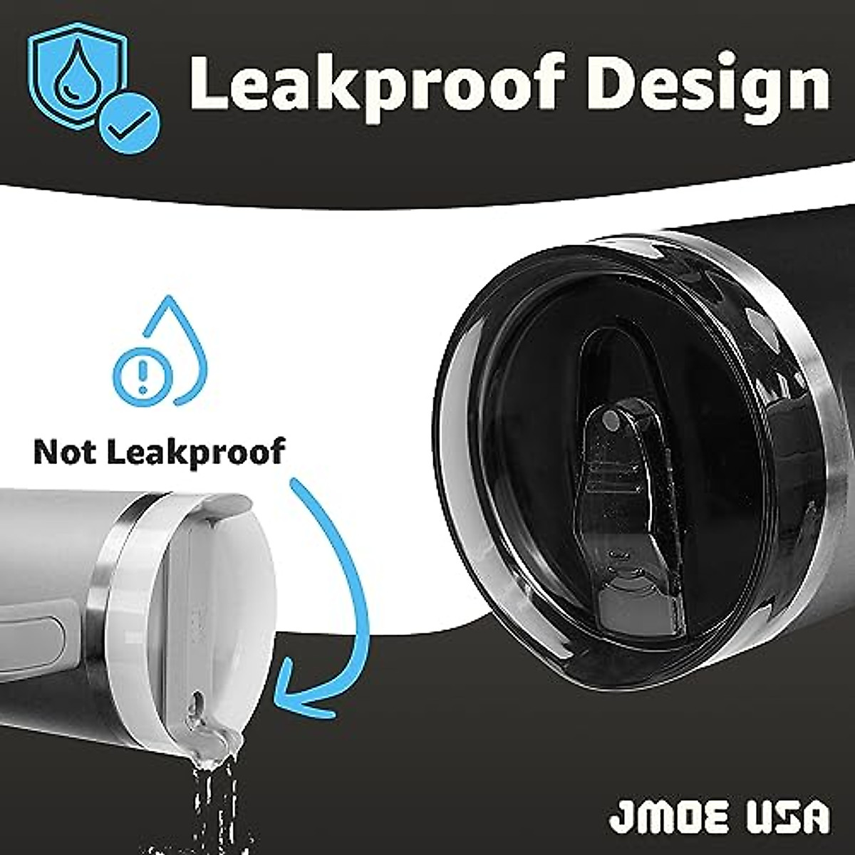 Jmoe USA 40oz & 64oz Sliding Lid for Stanley Adventure Quencher H2.0 Flowstate Tumblers With Handle | Leakproof & Spillproof | Made of BPA and Food-Grade Materials | Dishwasher Safe (Black, 2-Pack)