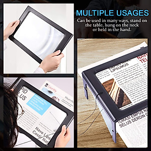 Rectangular Page Magnifier with 12 LED Lights 3X Magnifying Glass Folding and Hands-Free Led Full-Page Magnifier with Dual Power Mode for Elder, Low Vision People to Read Small Prints