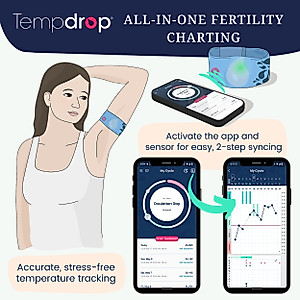 Tempdrop Fertility and Ovulation Digital Thermometer Tracker – Wearable Basal Body Temperature (BBT) Monitoring Sensor and Fertility Charting App Includes Comfortable Armband (S/M – 8.5-15.5 inch)