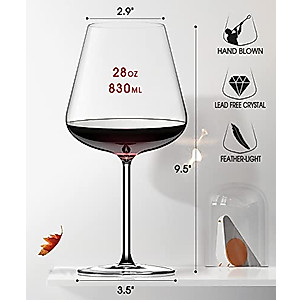 ROVSYA Red Wine Glasses Set of 4-28oz Large Wine Glasses Hand Blown Crystal-Clearer,Lighter for Wine Tasting, Gift Packaging for Wedding, Anniversary, Father's Day, Birthday