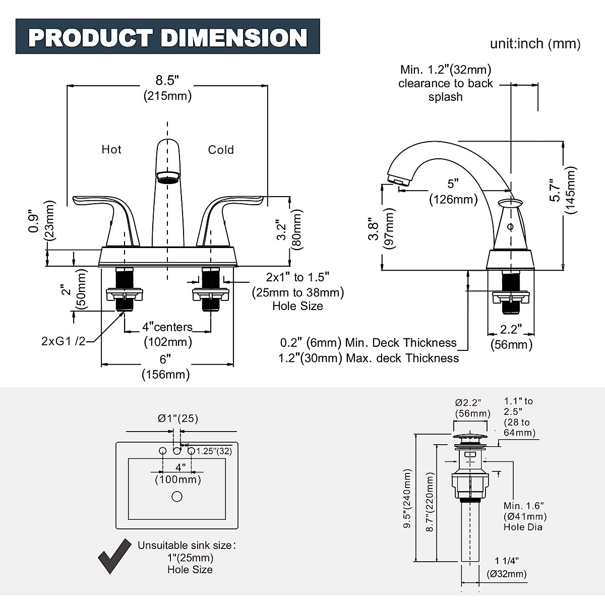 Aleasha 4 inch Centerset Bathroom Faucet Matte Black Bathroom Faucet with 2 Handles, Bathroom Sink Faucet 3 Hole for Restroom Vanity RV Bathroom