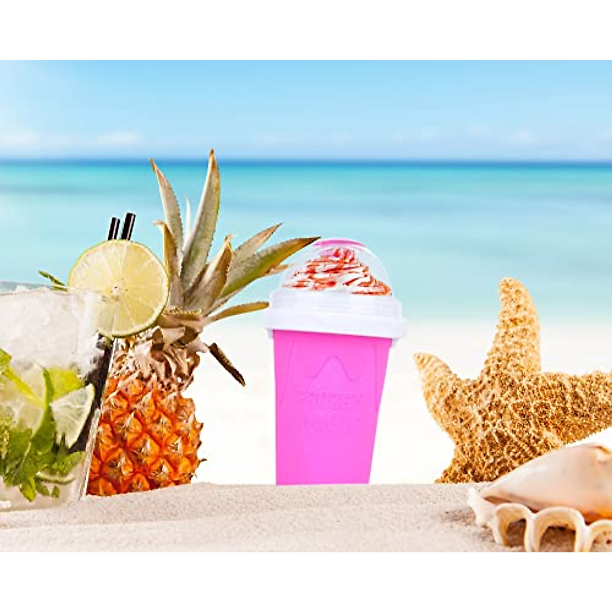 Kahopy Slushie Maker Cup, Magic Quick Frozen Slushy Maker Smoothies Cup Squeeze Cup Double Layer Cooling Cup, Homemade Slushie Cup Ice Cream Maker for Kids (Silicone, Rose Pink)