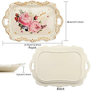 Melamine Serving Tray Art Trays,3 Pack Stackable Food Tray , Large Serving Platter with Handle for Eating, Unbreakable Large Serving Platter with Floral Print (16.5 x 11.3 x 1.4 Inches)