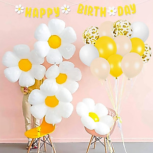 stshell 20 Pcs Daisy Balloons, 3 Sizes White Daisy Flower Aluminum Foil Balloons for Birthday, Wedding, Baby Shower, Daisy Theme Party Decorations