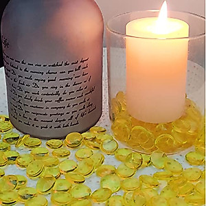 HappyFiller 650 PC Yellow Acrylic Flat Marbles,Fake Gemstones Table Scatters Gems,Bowl Vase Fillers,Party Wedding Centerpieces,Room,Kitchen Floral Candle Holder Decor,Arts Crafts, Easter,Spring,Summer