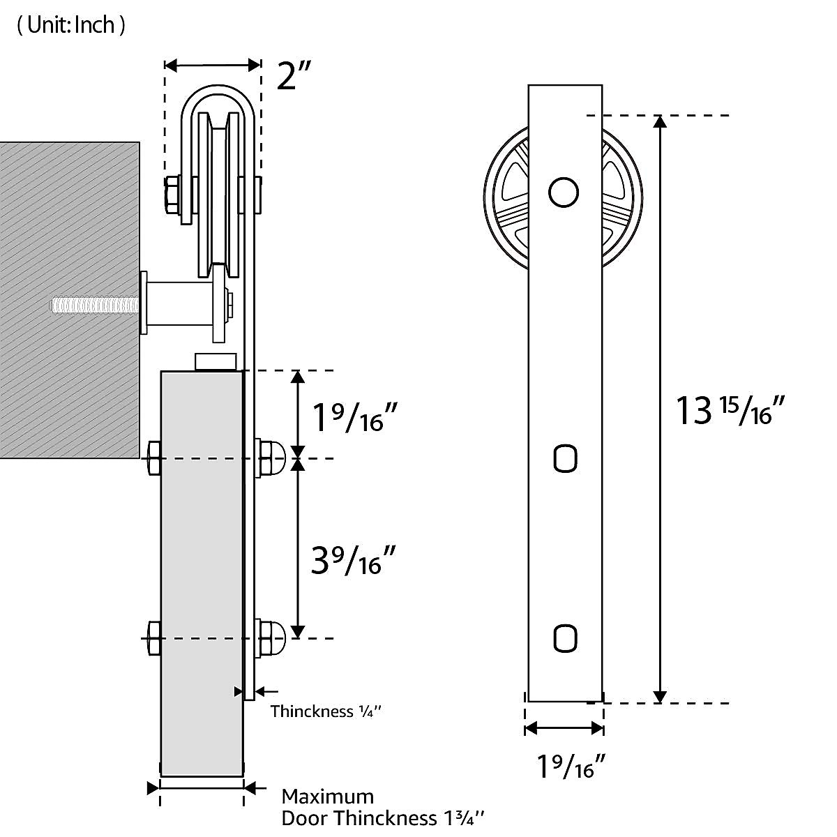 SMARTSTANDARD Sliding Barn Door Hardware Hangers 2pcs with Heavy Duty 12" Pull and Flush Barn Door Handle 1pc (Black) (Big Wheel Hangers)