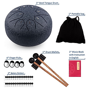 LOMUTY Steel Tongue Drum Rain Chime, 8 Notes 6 inch Rain Drum for Outside When It Rains, Chakra Drum with Bag, Mallets, Finger Picks, Percussion Instrument for Meditation Yoga Education (Navy)