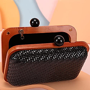 Fawziya Kisslock Weave Wood Evening Bags And Clutches For Women-Black