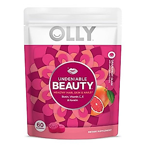OLLY Undeniable Beauty Gummy, For Hair, Skin, Nails, Biotin, Vitamin C, Keratin, Chewable Supplement, Grapefruit, 30 Day Supply - 60 Count
