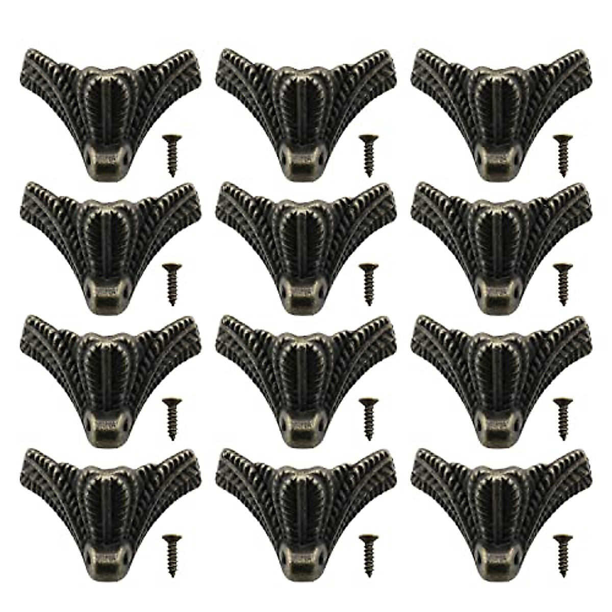 Box Legs TAODAN 12pcs Antique Brass Box Legs Corner Protector Jewelry Chest Box Wooden Case Decorative Feet Leg Metal Corner Bracket