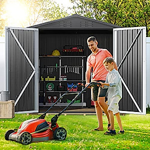 DWVO 6' x 4' Outdoor Storage Shed, Large Metal Tool Sheds, Heavy Duty Storage House with Lockable Doors & Air Vent for Backyard Patio Lawn to Store Bikes, Tools, Lawnmowers,Dark Gray