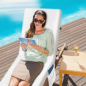 Ruikyhom Lounge Chair Towel Cover, Beach Chair Cover with Pockets, Chaise Lounge Cover for Pool Beach Garden Courtyard and Trips, 85 x30 in Soft Absorbent Pool Chair Cover, White