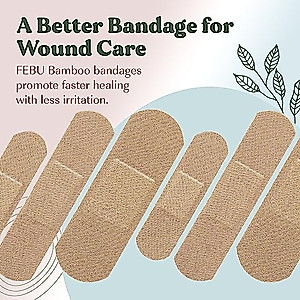 FEBU Eco-Friendly Organic Bamboo Fabric Bandages for Sensitive Skin | PFAS Free Flexible Latex Free Bandages | Natural Hypoallergenic Bandages for Scrapes, Cuts & First Aid | 75 Count Variety Pack