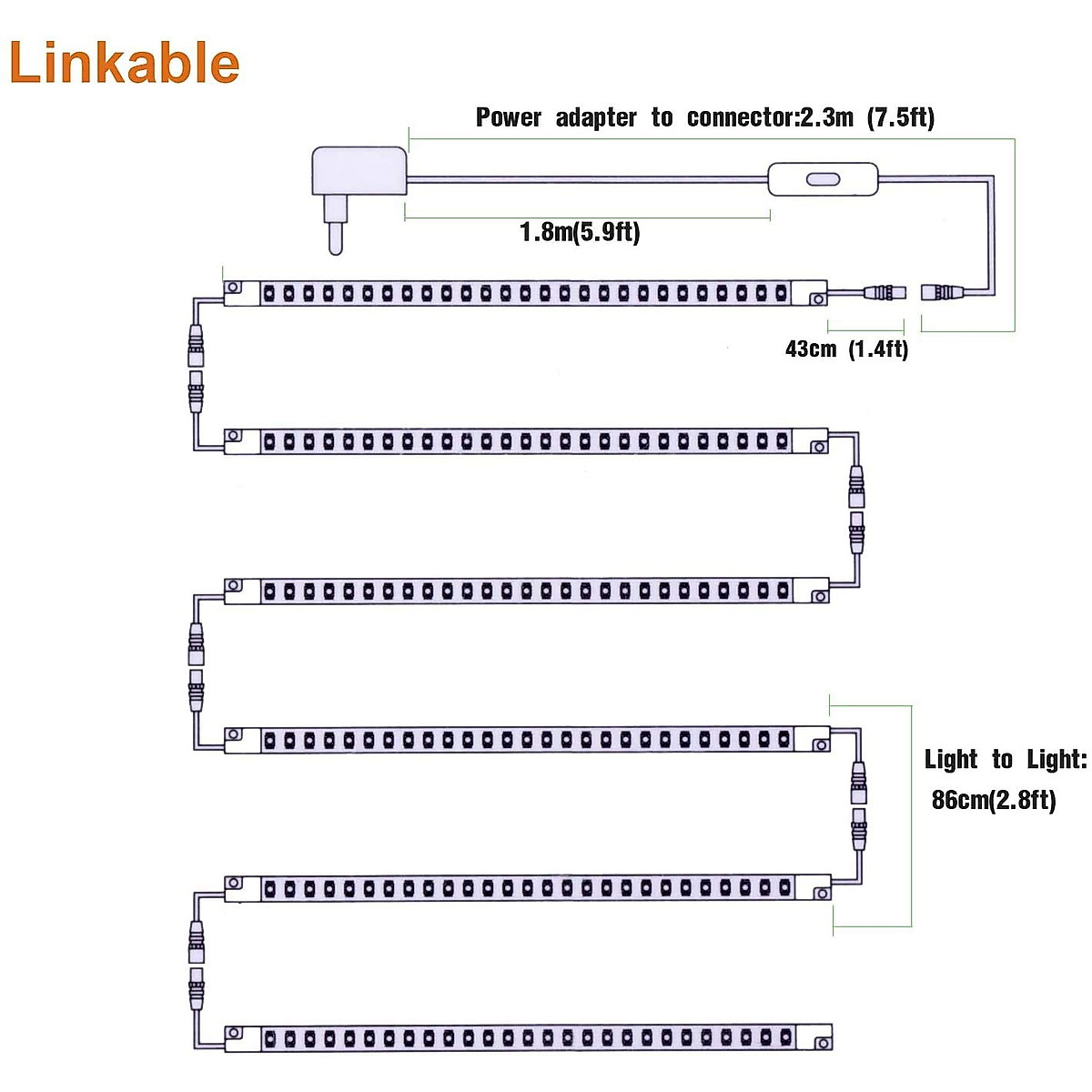 Cefrank Led Light Strips Kit, (6) 12’’ Linkable Light Bars + Rocker Switch + UL Power Adapter, Under Cabinet Lighting, Gun Safe, Locker, Closet, Shelf, Showcase Lighting, 6000K Cool White