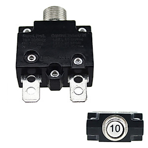 ZOOKOTO 2PCS 10A DC50V AC125-250V Push Button Reset Circuit Breakers with Quick Connect Terminals and Waterproof Button Black Cap