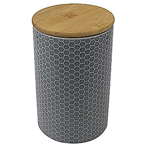 Home Basics Large Honeycomb Design Kitchen Canister (Grey) Modern Canister Sets For Kitchen Counter | With Bamboo Lid | Perfect For Storing Dry Food, Baking Staples, Snacks, and More