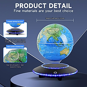Magnetic Levitating Globe,Cool Gadgets Auto- Rotating Globes Floating Globe World Map Office Decor with LED Light Base for Children Educational Gift Home Office Desk Decoration (6 Inch)