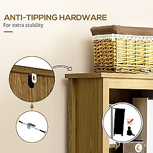 HOMCOM Rustic Bookshelf with Cabinet & Rattan, Tall Bookshelf Library, Wooden Bookcase with Doors and Shelves, Study Living Room Home Office, Walnut