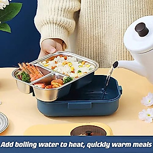 Yingluo Lunch Box,Hot Water Heating Portable Food Warmer,Removable 304 Stainless Steel Spoon And Portable Insulation Bag,1.1L,Yellow