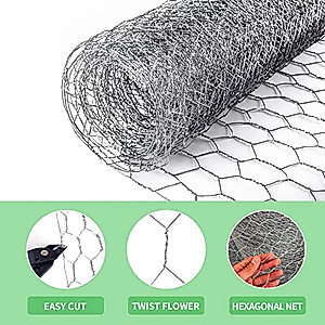 Chicken Wire 13.7 in x 236 in Poultry Wire Netting Hexagonal Galvanized Mesh Garden Fence Barrier for Craft Projects, Pet Rabbit Chicken Fencing
