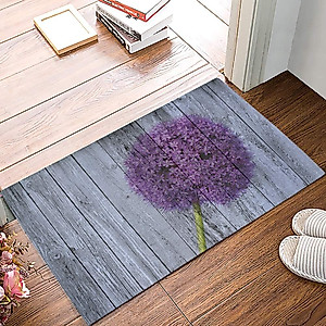 Door Mat for Bedroom Decor, Retro Purple Flower Wooden Floor Mats, Holiday Rugs for Living Room, Absorbent Non-Slip Bathroom Rugs Home Decor Kitchen Mat Area Rug 18x30 Inch