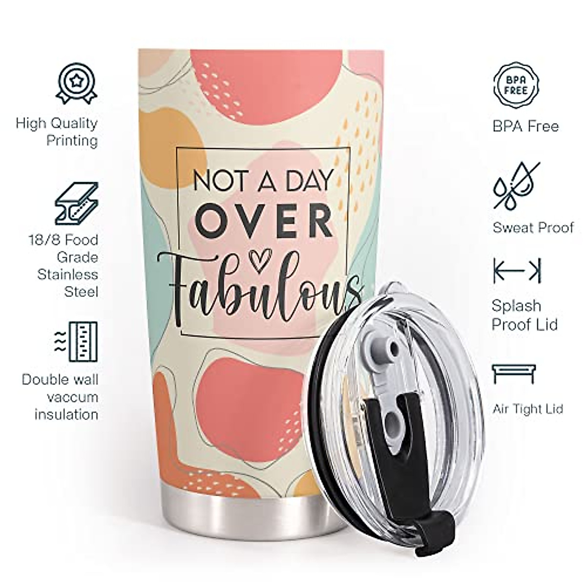 Macorner Birthday Gifts For Women - Stainless Steel Tumbler 20oz - Not A Day Over Fabulous - Mothers Day Gifts For Mom Best Friends Female Women Her Wife Girlfriend - Gifts for Women Coworkers