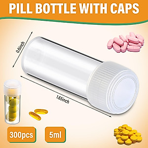 Lallisa 300 Pcs 5 ml Small Plastic Bottles Empty Pill Bottles Clear Plastic Vials with Caps Small Sample Bottles Lab Plastic Test Tubes for Travel Storage Portable Lab Supplies