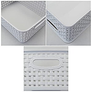 Obstnny 6-Pack Weave Storage Basket, Plastic Pantry Organizer Bins, Sliver Grey