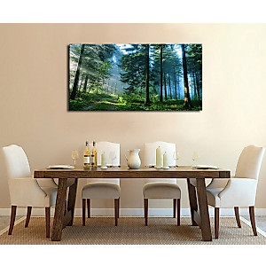 arteWOODS Green Forest Canvas Wall Art Living Room Wall Decor Large Nature Pictures Canvas Artwork Contemporary Wall Art Modern Landscape Pine Trees for Kitchen Office Home Decoration 24" x 48"