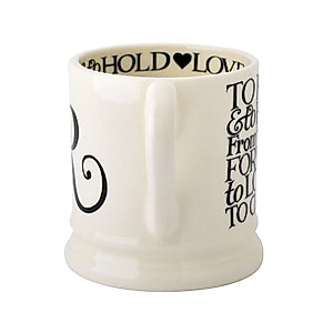 Emma Bridgewater Handmade Ceramic Black Toast Mr & Mrs Script Wedding Gift Set Of 2 Half-Pint Coffee and Tea Mugs