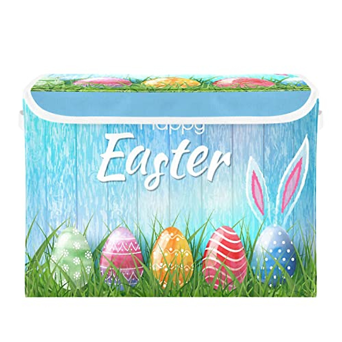 senya Easter Storage Baskets Collapsible Storage Bins with Lids, Happy Easter Bunny Eggs Storage Boxes Clothes Baskets for Organizing