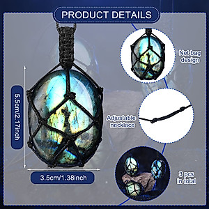Kingdder Natural Gemstone Crystal Pendant Necklace Stone Holder Necklace Cord Hand Woven Necklace with Adjustable Length for Women Men(3 Pcs,Labradorite)