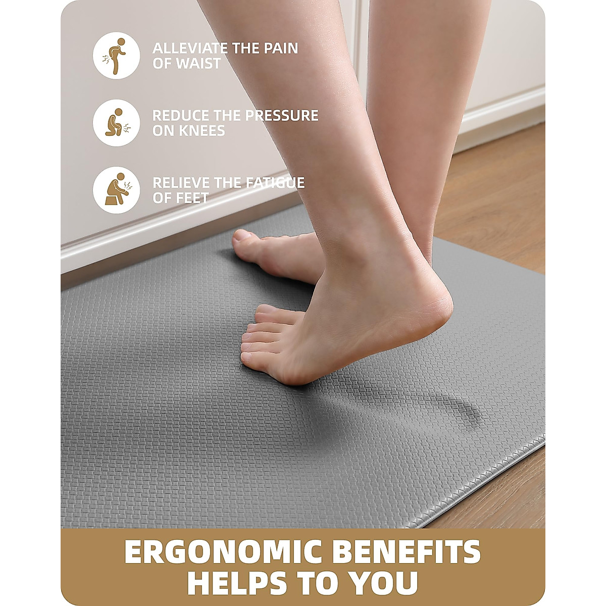 Color G Kitchen Rugs, Runner Cushioned Anti-Fatigue, Non Skid Waterproof Comfort Standing Floor Mats, Memory Foam, 17"x59", Grey