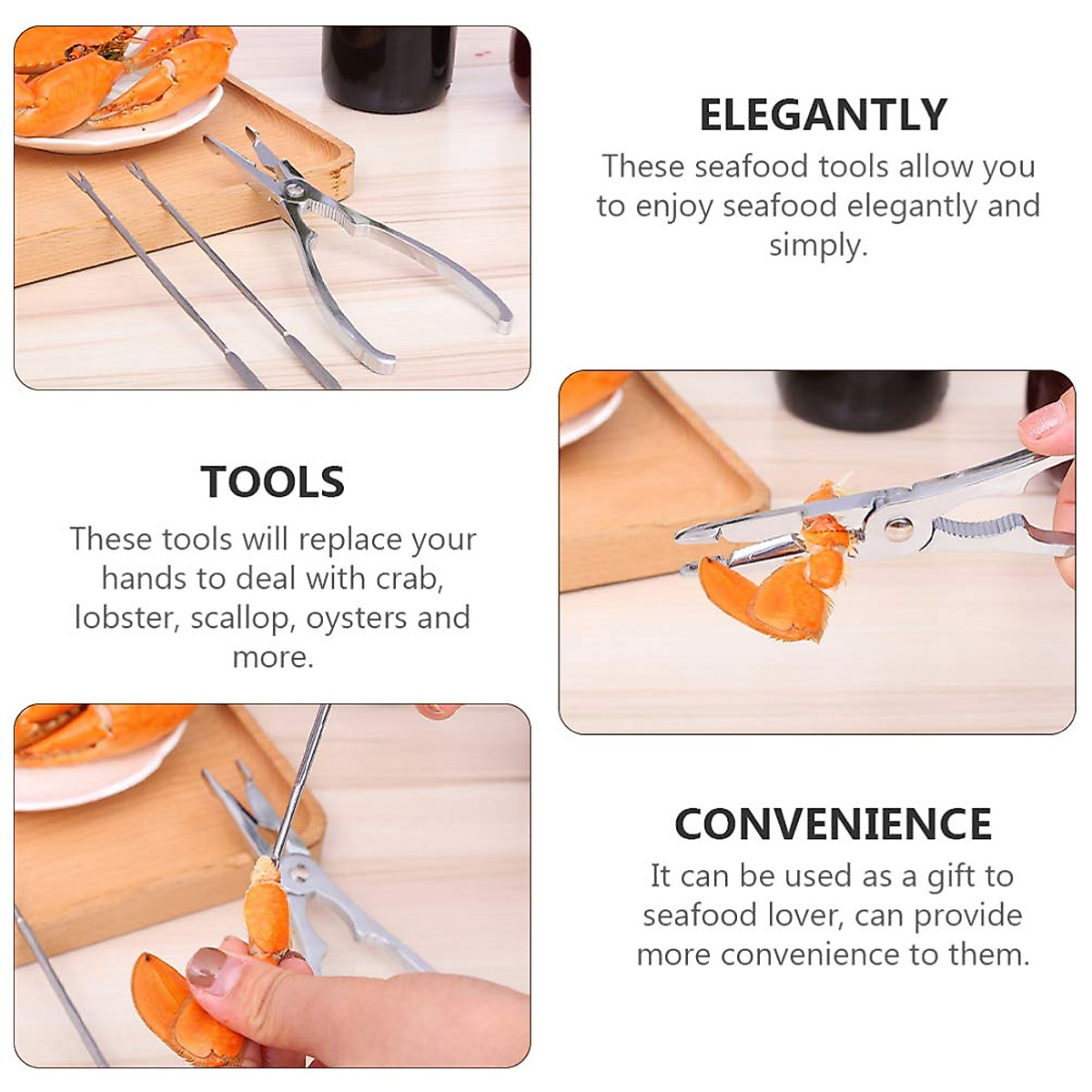 Cabilock Kitchen Utensil Set Shelled Nuts 3pcs Seafood Tools Set Stainless Steel Crab Leg Crackers Picks Nut Forks Lobster Crackers Shell Crackers Kitchen Accessories Kitchen Utensil Set Shelled Nuts