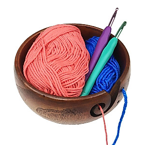 Wooden Yarn Bowl with Holes,Rosewood Handmade Knitting Yarn Bowl Storage,Perfect Yarn Bowl for Crocheting and Knitting Mother's Day and Christmas Gift,6.3''×3''
