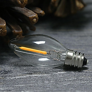 C7 LED Night Light Bulbs 0.6W Equivalent to 7W C7 Candelabra LED Filament Light Bulbs E12 Candelabra Base Lamp Clear Glass Warm White 2700K Outdoor String Lights 25 Pack