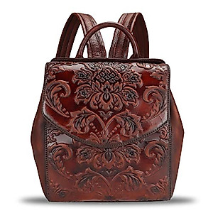 LRTO Genuine Leather Backpack Purse Vintage Casual Daypack College Bag Handmade Cowhide Western Rucksack (Coffee) Medium