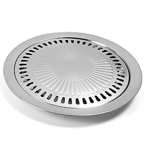 BBQ Plate,korean Style Stovetop,Smokeless Indoor Stainless Steel Non-stick Roasting Round Barbecue Grill Pan For Indoor Outdoor Camping BBQ, Cooking Delicious Roasting Food