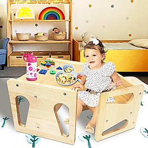 Royxen Montessori Weaning Table, Toddler Table and Chair Set, Natural Wood with Rounded Corners, 2024 Newest Design