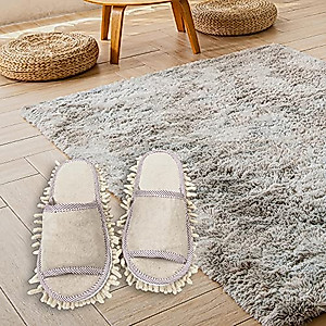 Leefasy Mop Slippers Men Women Cleaning Shoes Microfiber Mute Cleaner Detachable Practical Mopping Slippers Cleaning Sandals for Floor Polishing, Beige