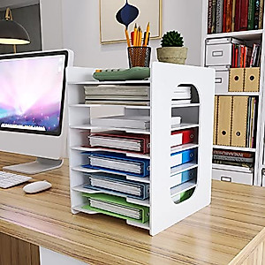 Natwind Office 7 Tiers File Paper Organizer for Desk Desktop White File Holder Office Desk Organizer Mail Letter Tray & Paper Sorter Document Notebooks Storage Rack for Home Office School Classroom
