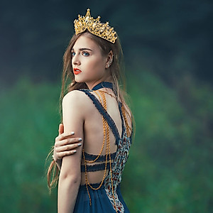 Sureio 2 Pcs Antique Royal King Crown for Men Baroque Queen Crown for Crystal Tiara Prom Cosplay Birthday Wedding Party Hair Headband Accessories(Vivid Style)