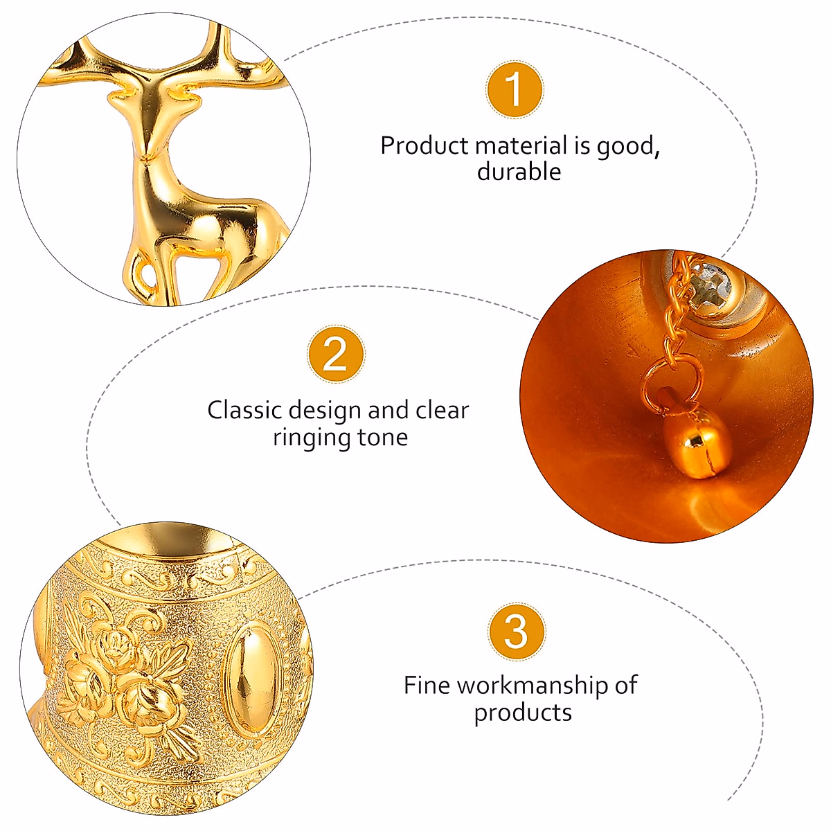 2 Pcs Rattle The Bell Service Hand Bell Exquisite Xmas Bell Metal Hand Bell Festive Bell Decorative Metal Bell Metal Decorative Bell Hand Bell Toy Call Bell Golden Hand Bell