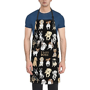 Cute Dog Grooming Apron,Funny Pet Grooming Waterproof Aprons for Women With 2 Pockets & Adjustable Neck,Black Gold Chef Aprons Christmas Gifts for Kitchen Cooking Baking Gardening