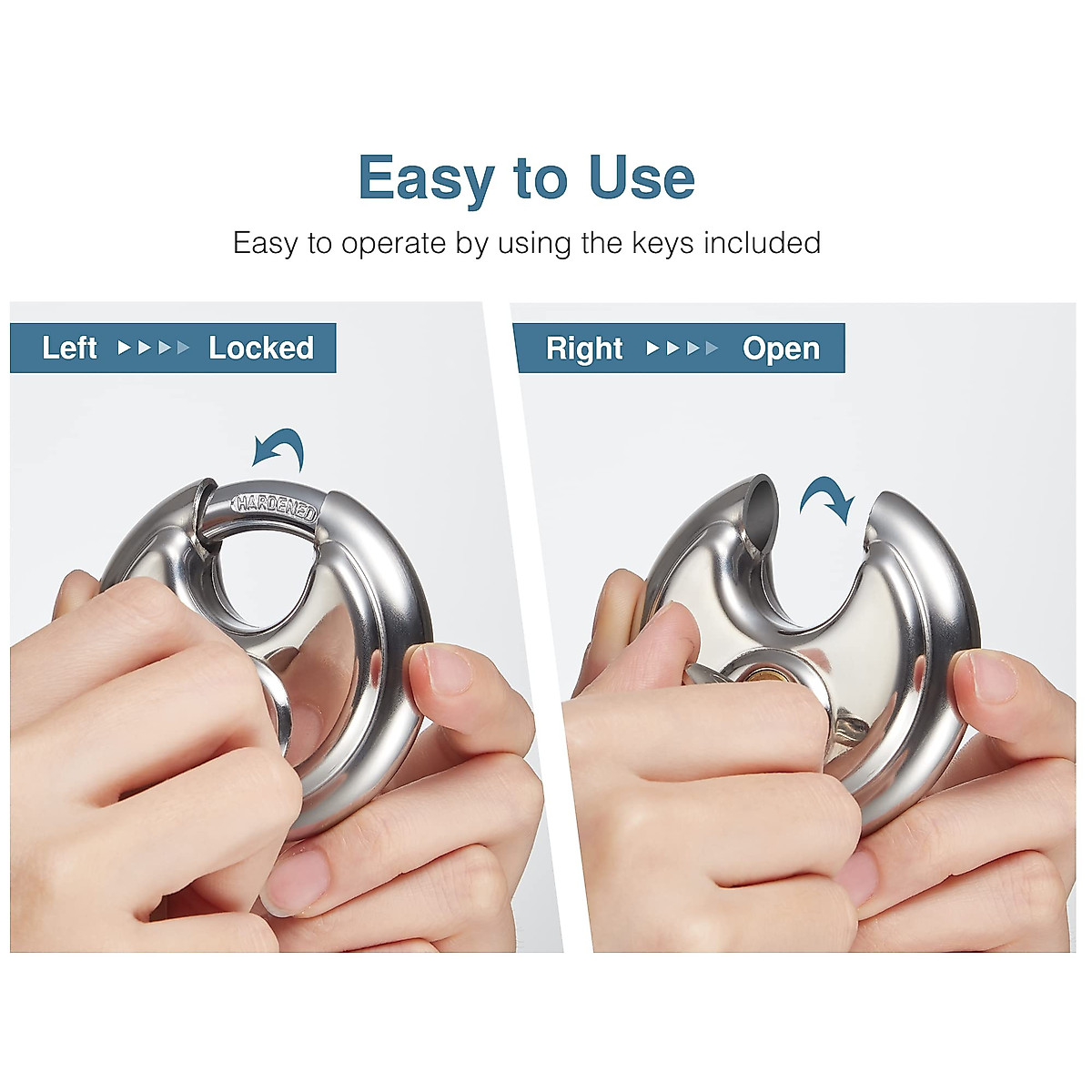 Puroma Keyed Padlock, Stainless Steel Discus Lock Heavy Duty Locks with 3 Keys, Waterproof and Rustproof Storage Lock with 3/8 Inch Shackle for Warehouse, Garage, Storage Locker, and Outdoors (1 Pack)