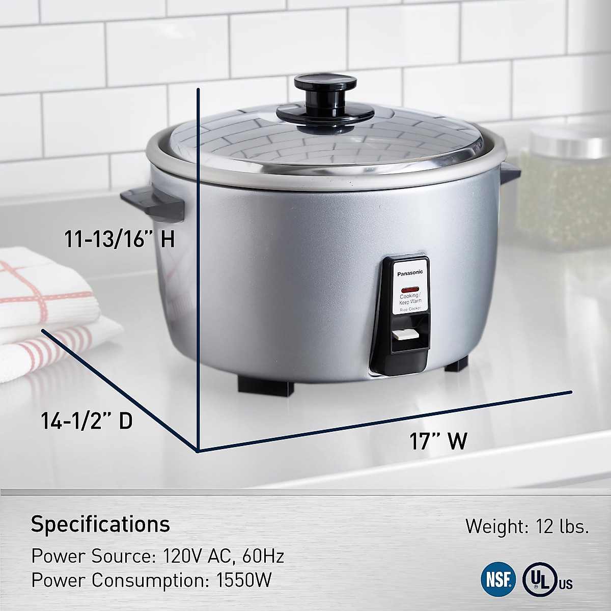 Panasonic Commercial Rice Cooker, Large Capacity 46-Cup (Cooked), 23-Cup (Uncooked) with One-Touch Operation and 8-Hour Keep Warm - SR-42HZP - Silver