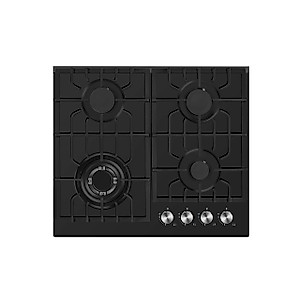 Empava 24 Inch Gas Cooktop Professional 4 Italy Sabaf Burners Stove Top Certified with Thermocouple Protection in Black Tempered Glass