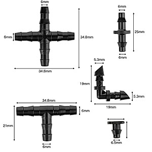 Homakover 200PCS 1/4 Drip Irrigation Fittings Kit, 80 Straight Barbs, 60 Tees, 20 Elbows, 20 End Plug, 20 4-Way Coupling for Barbed Connectors Parts for Sprinkler Systems