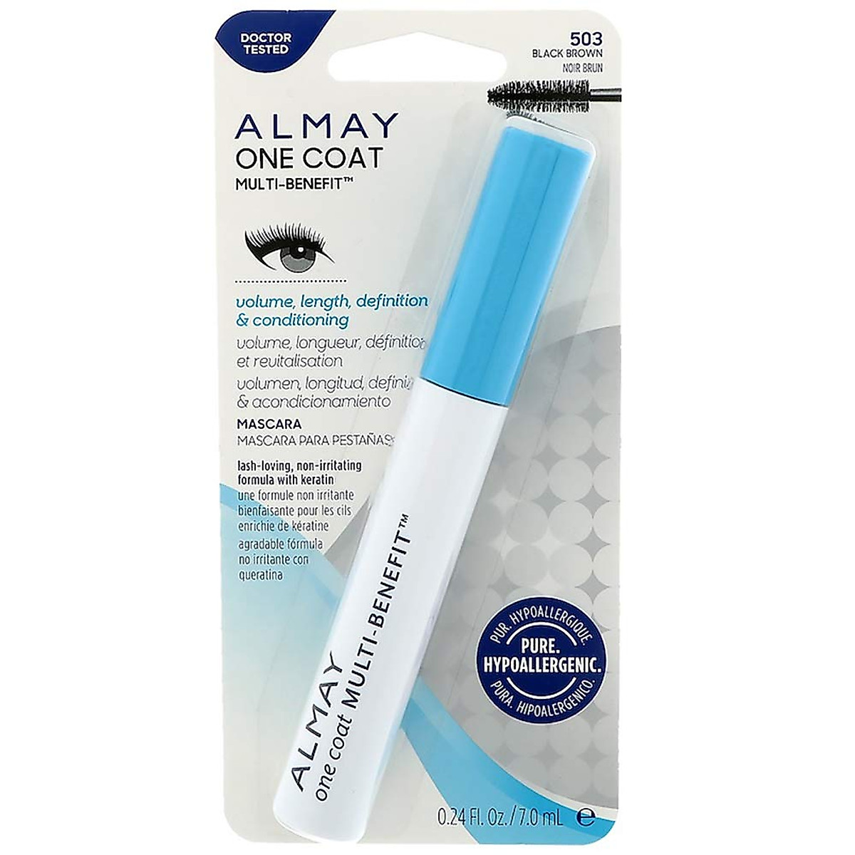 Almay One Coat Multi-Benefit Mascara, 503 BlackBrown .24 Ounces (Pack of 2)